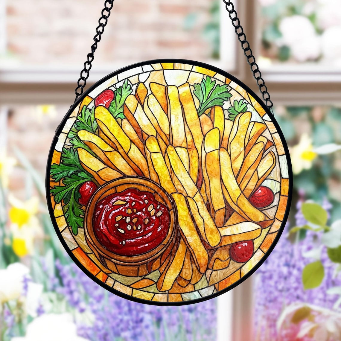 French Fries Stained Glass Suncatcher, Kitchen Decor Window Art, Fast ...