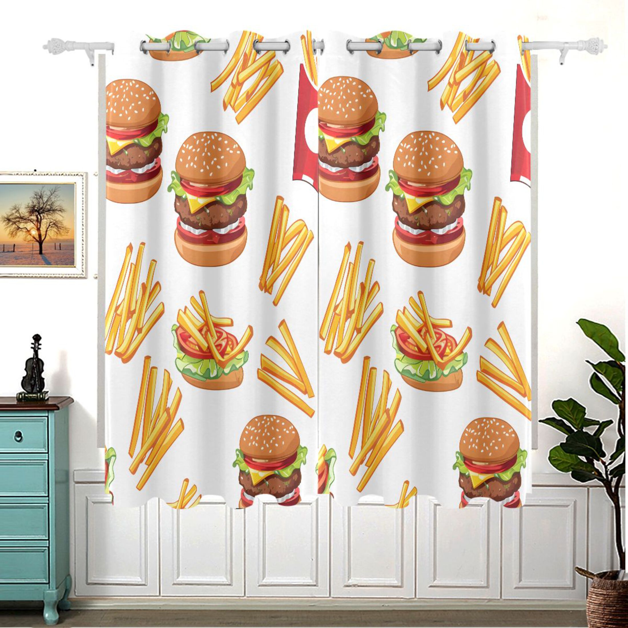 French Fries and Hamburger Blackout Curtains for Bedroom 63x55 in 2 ...