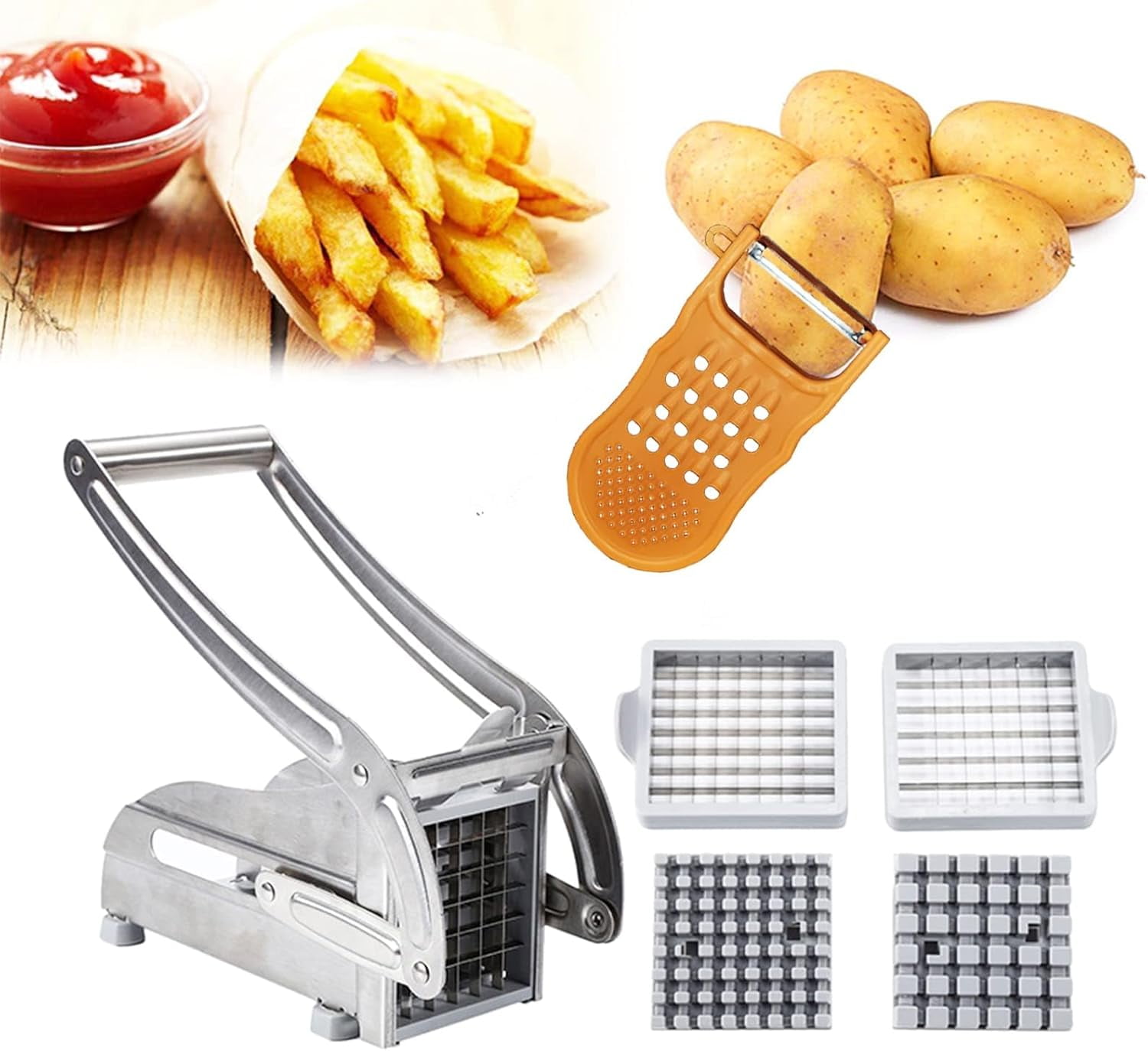 French Fry Cutter, 2-blade Potato Slicer No-Slip Suction Base Stainless ...