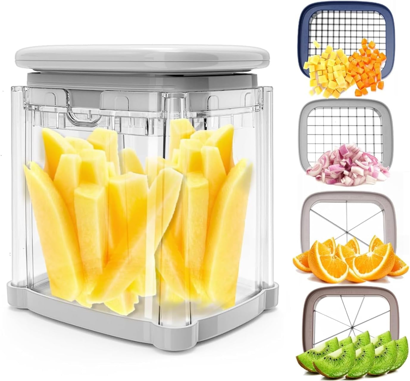 French Fry Cutter 4-in-1 – Potato Cutter for Fries, Onion Dicer, Food ...