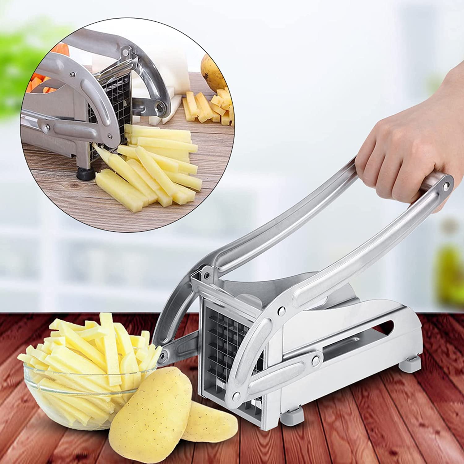 French Fry Cutter Multifunction Vegetable Fruit Chopper with 2 ...