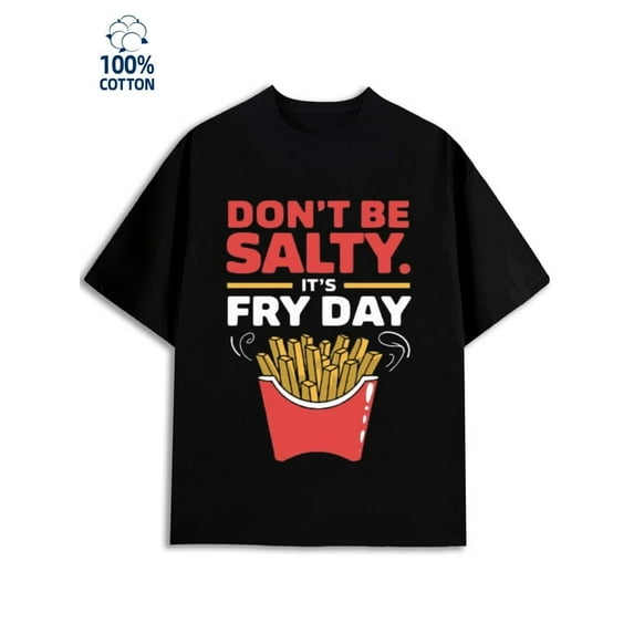 French Fry Day men's y2k 180G 100% Cotton black graphic baggy Casual ...
