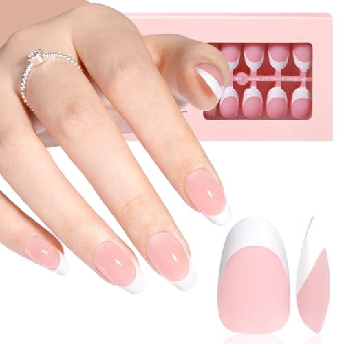 French Gel Nail Tips, 180 Pcs Pink French Tip Press on Nails Short ...