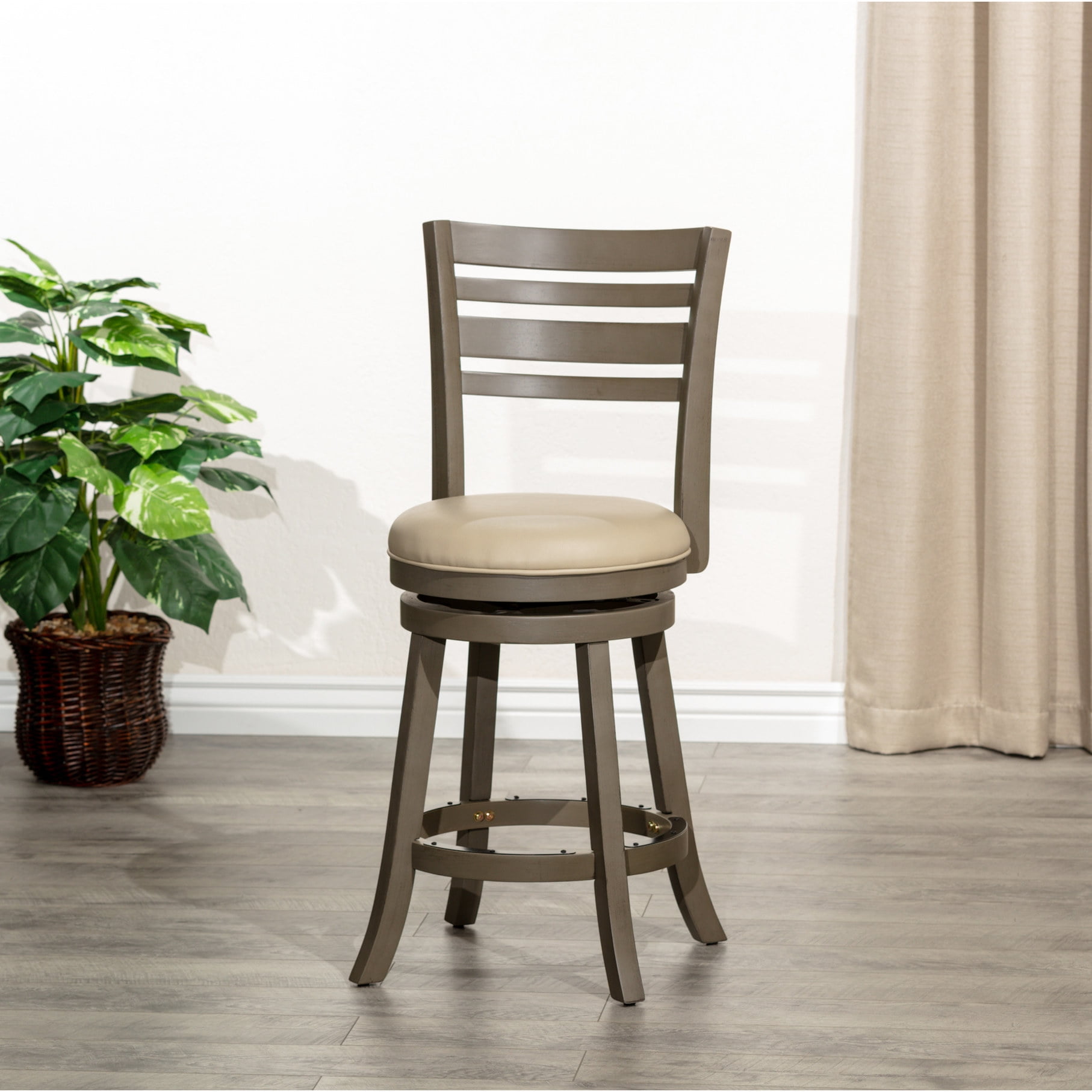 French Gray Leather - Round Footrest with Metal Plates - Cafe ...