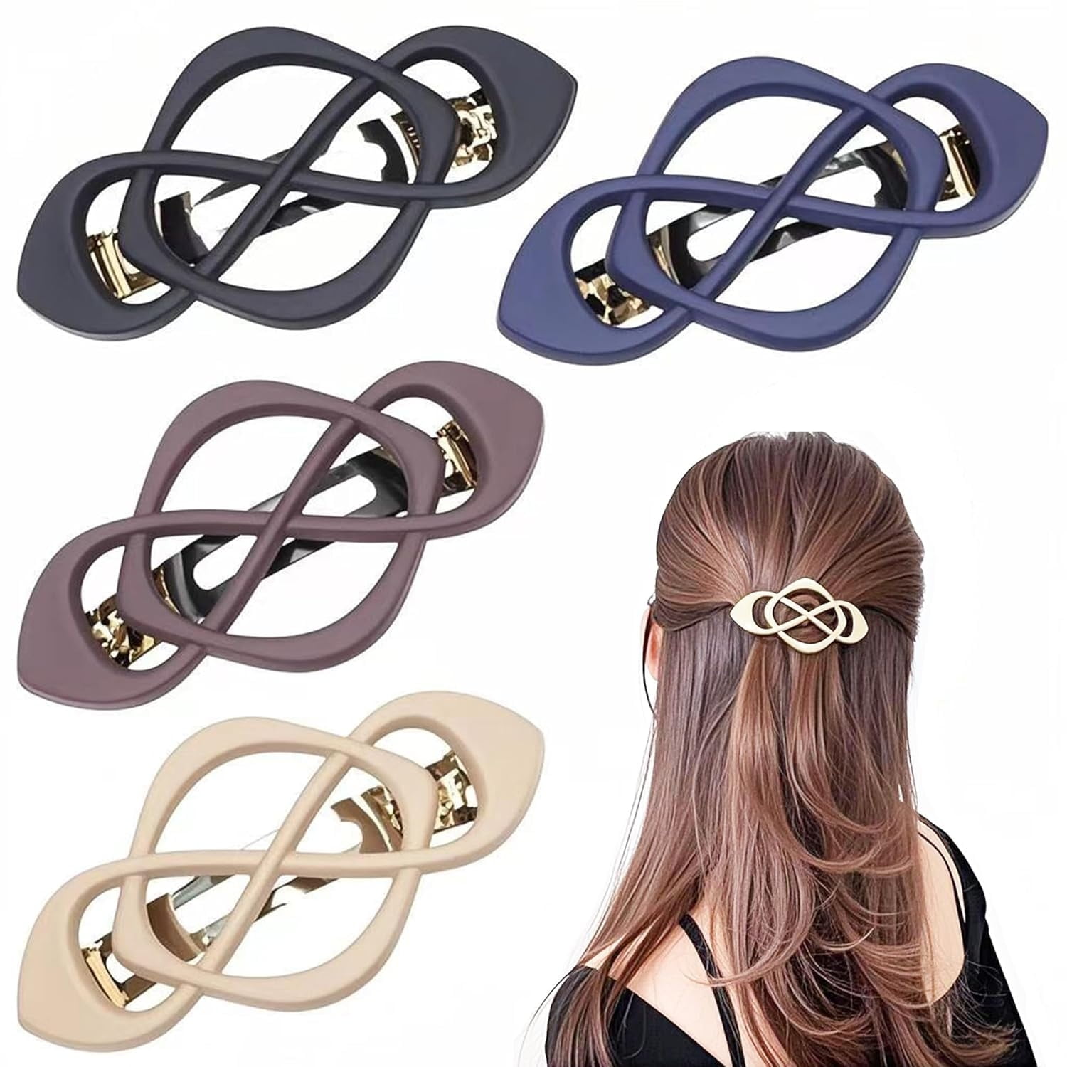 French Hair Barrettes For Women - 4 Pack Vintage Snap Hair Clips For ...