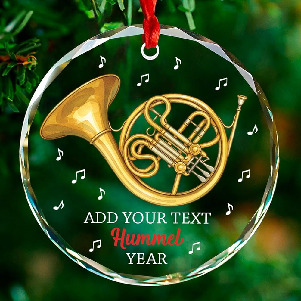 French Horn Design Glass Christmas Ornament for Tree, Valentine ...