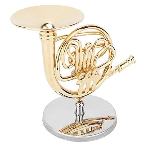French Horn Model, Brass Miniature French Horn with Stand and Case ...