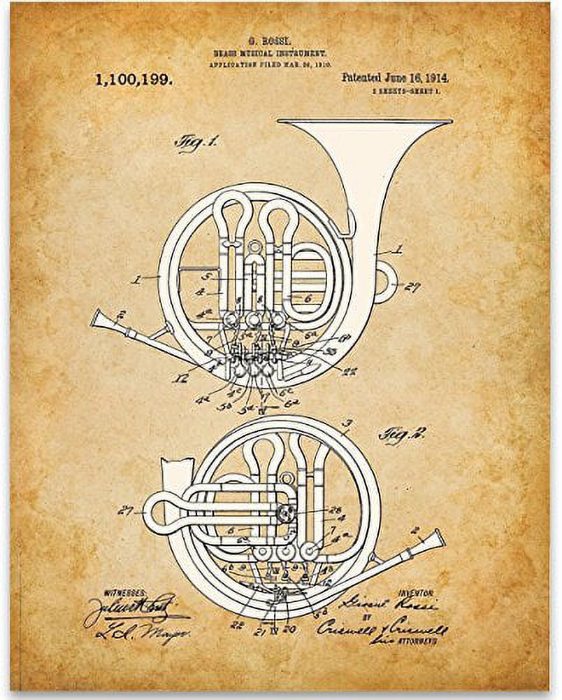 French Horn Patent Print - 11x14 Unframed Patent - Perfect Music Room ...