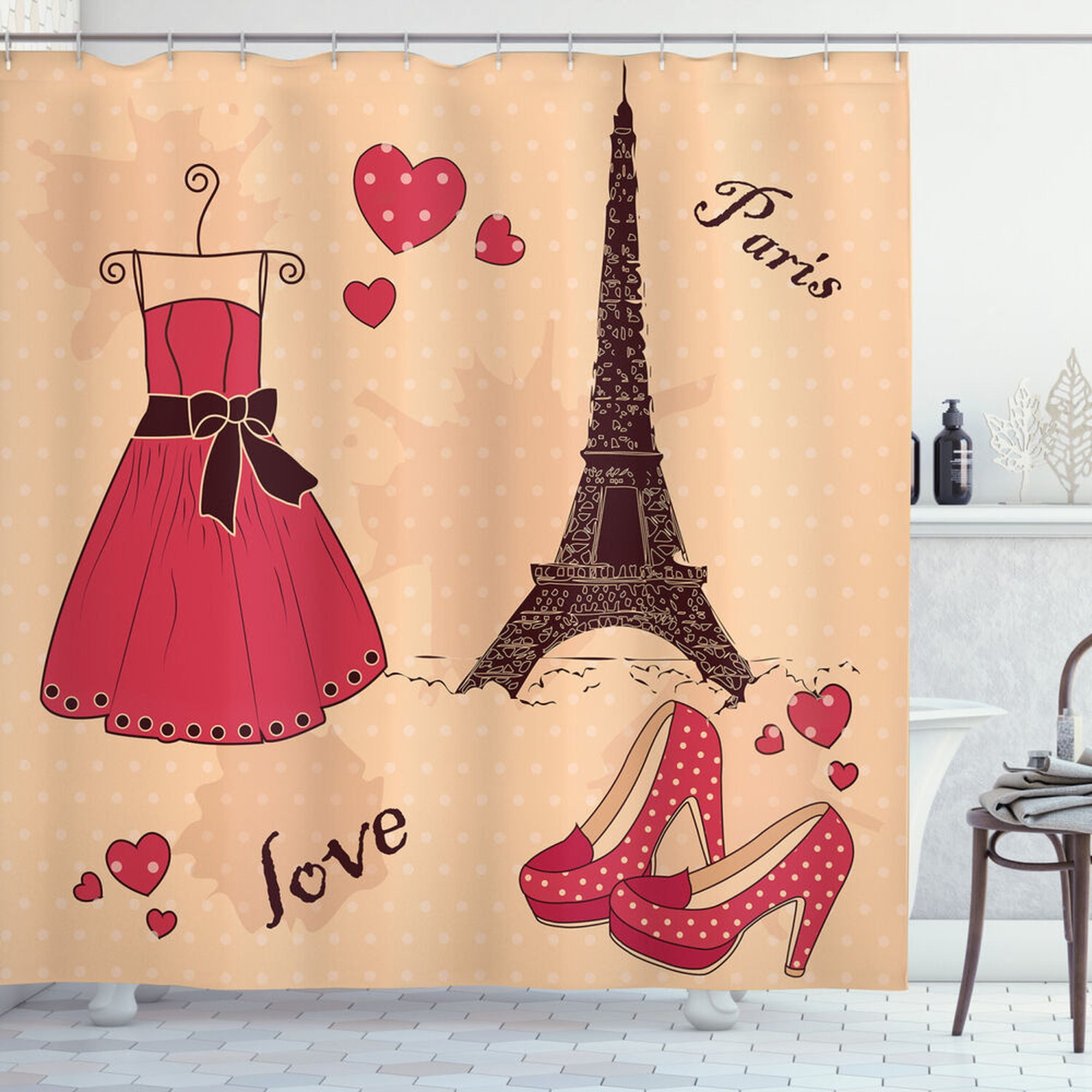 French Inspired Shower Curtain Retro Heels And Dresses Print For Your