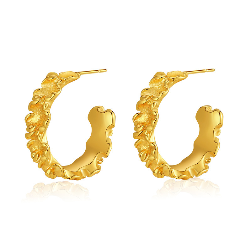 French Irregular Convex Ear Studs Niche C- Shaped Copper Plating 18K ...