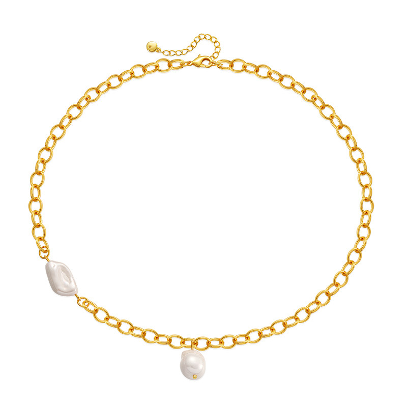 French Irregular Pearl Necklace Elegant Gold Plated Brass O Chain ...