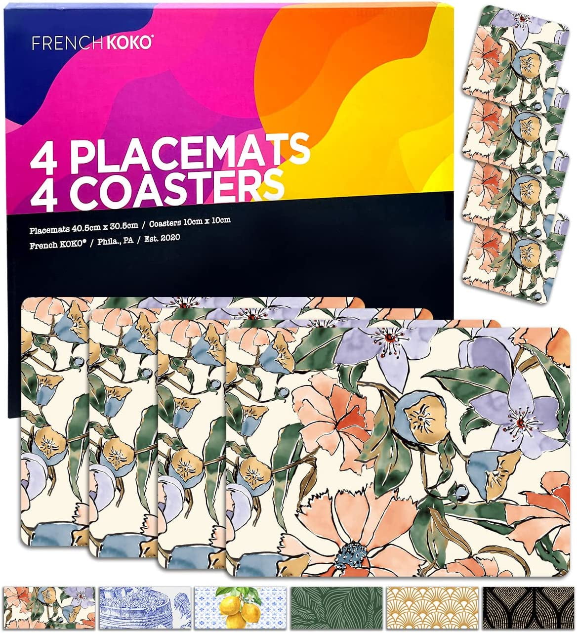 French KOKO 8 pc Heat Resistant Cork Placemats and Coasters Dining ...