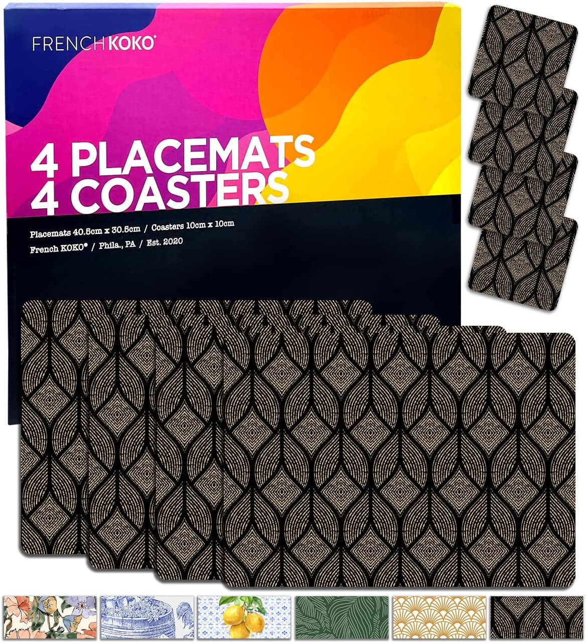 French KOKO 8 pc Rectangular Heat Resistant Cork Placemats and Coasters ...