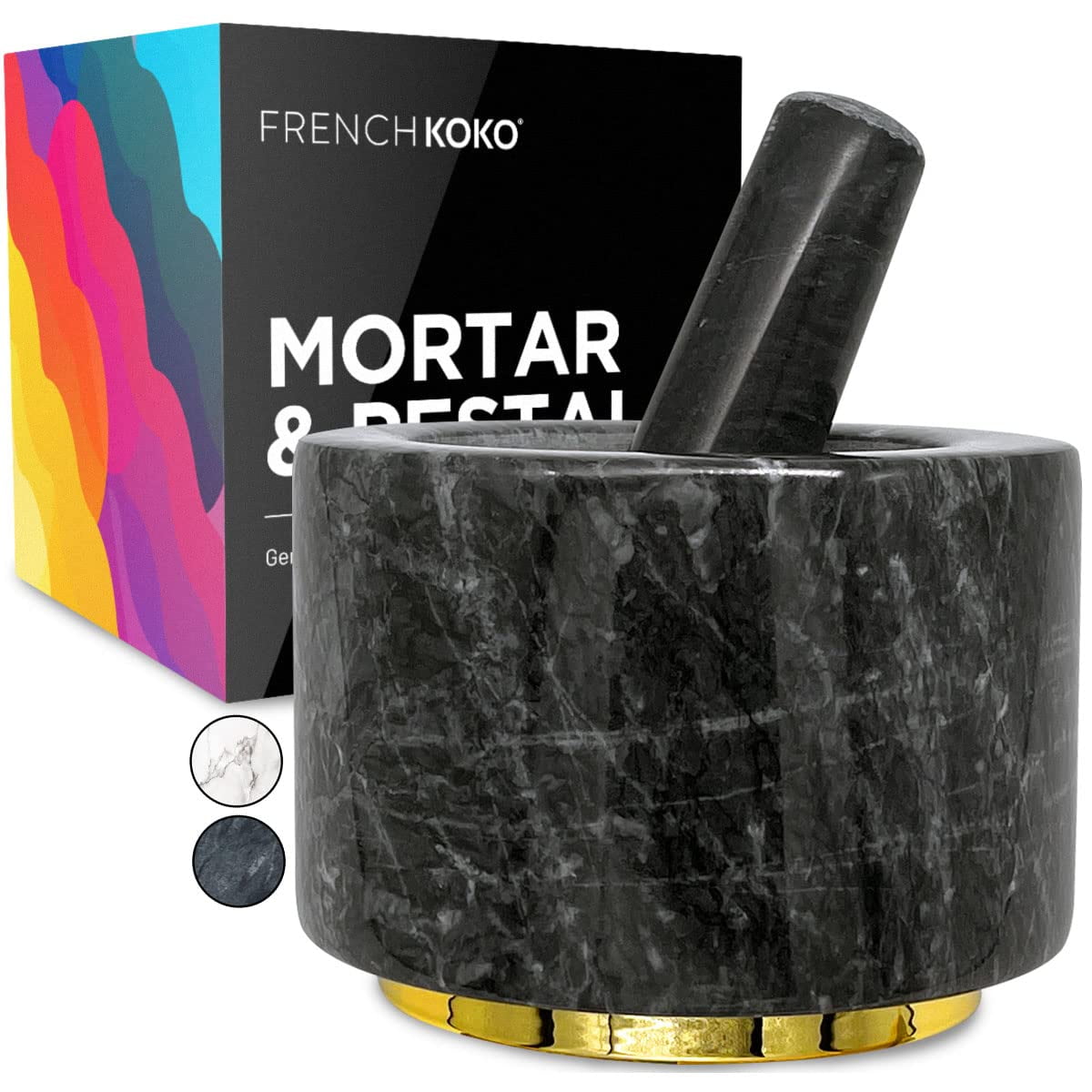 French KOKO Large Marble Mortar and Pestle Set with Gold Accent Pretty ...