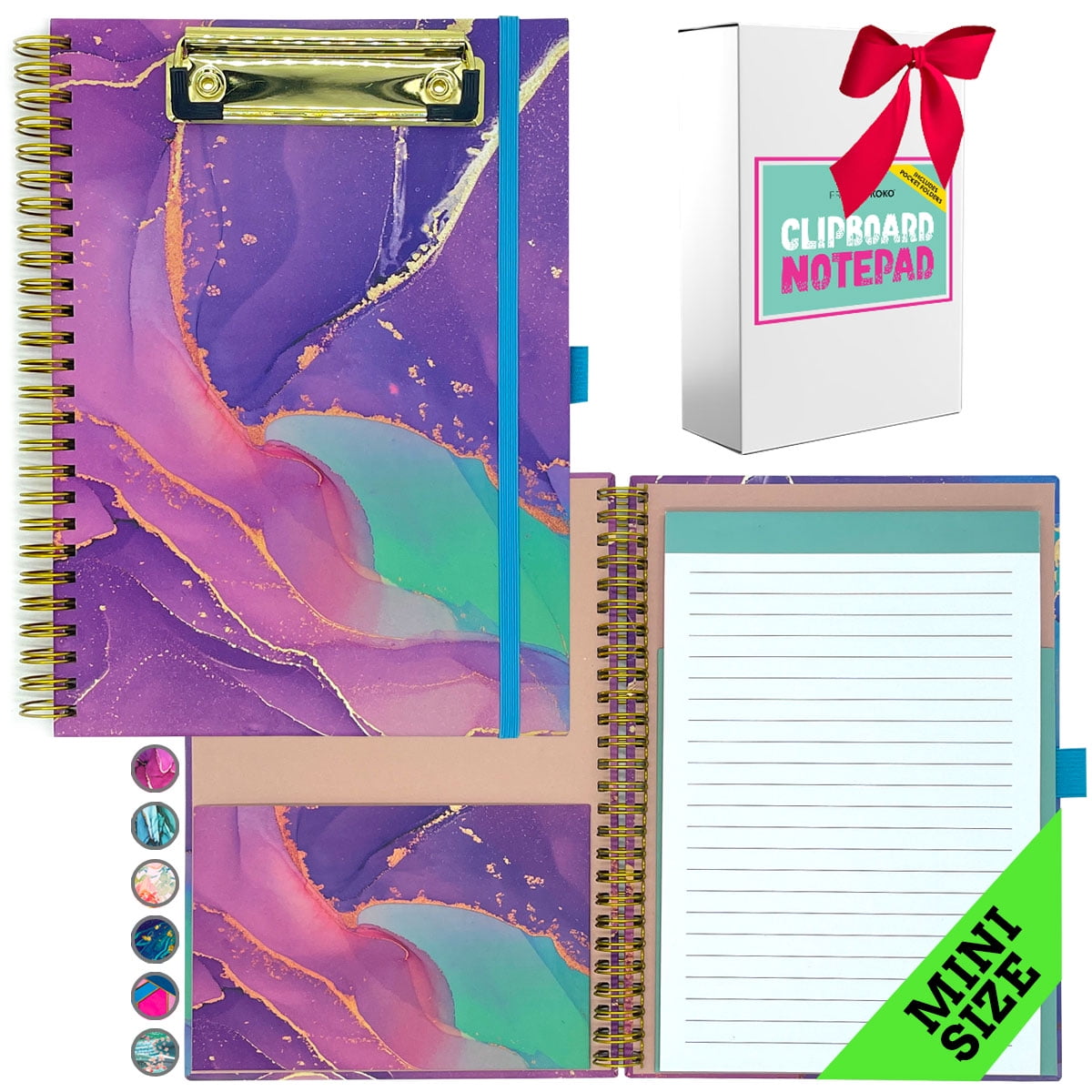 French KOKO Mini Clipboard Folio, Refillable Notepad, Marble Purple ...