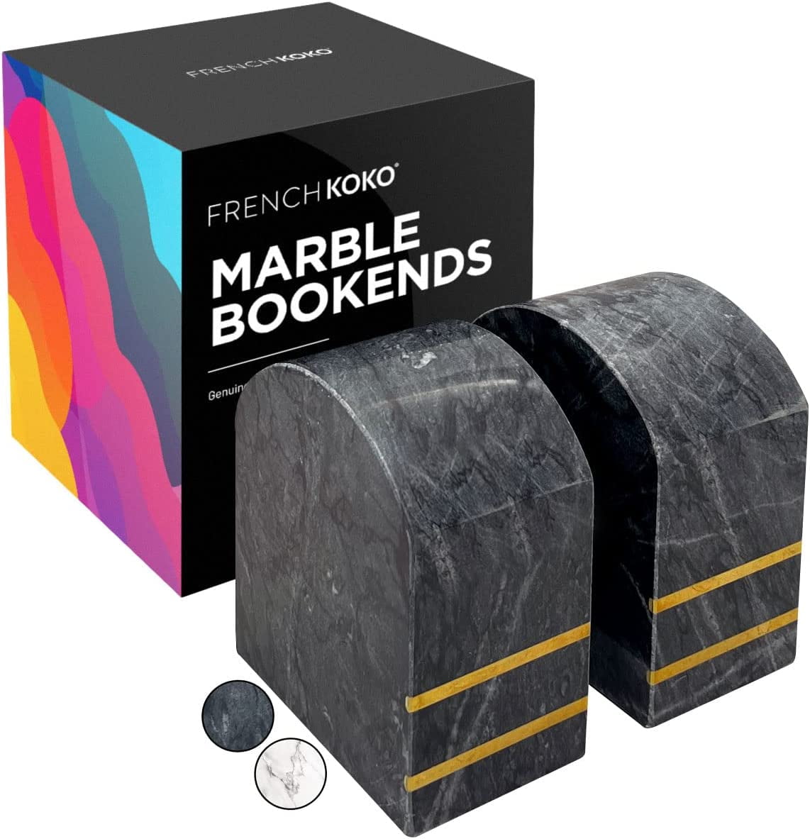 French KOKO Set of 2 Heavy Marble Bookends Modern Bookends Marble Gold ...