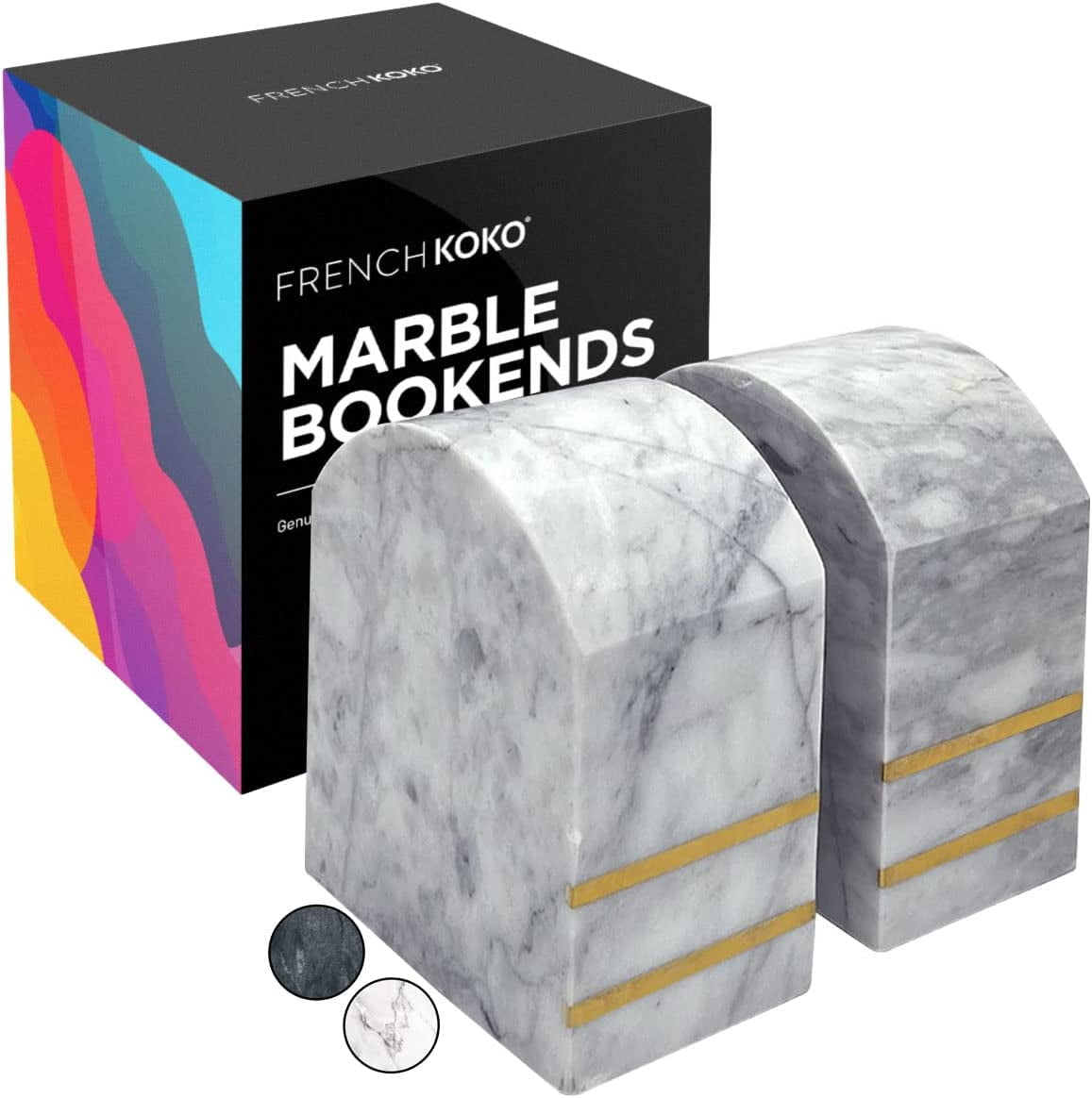 French KOKO Set of 2 Heavy Marble Bookends Modern Bookends Marble Gold ...