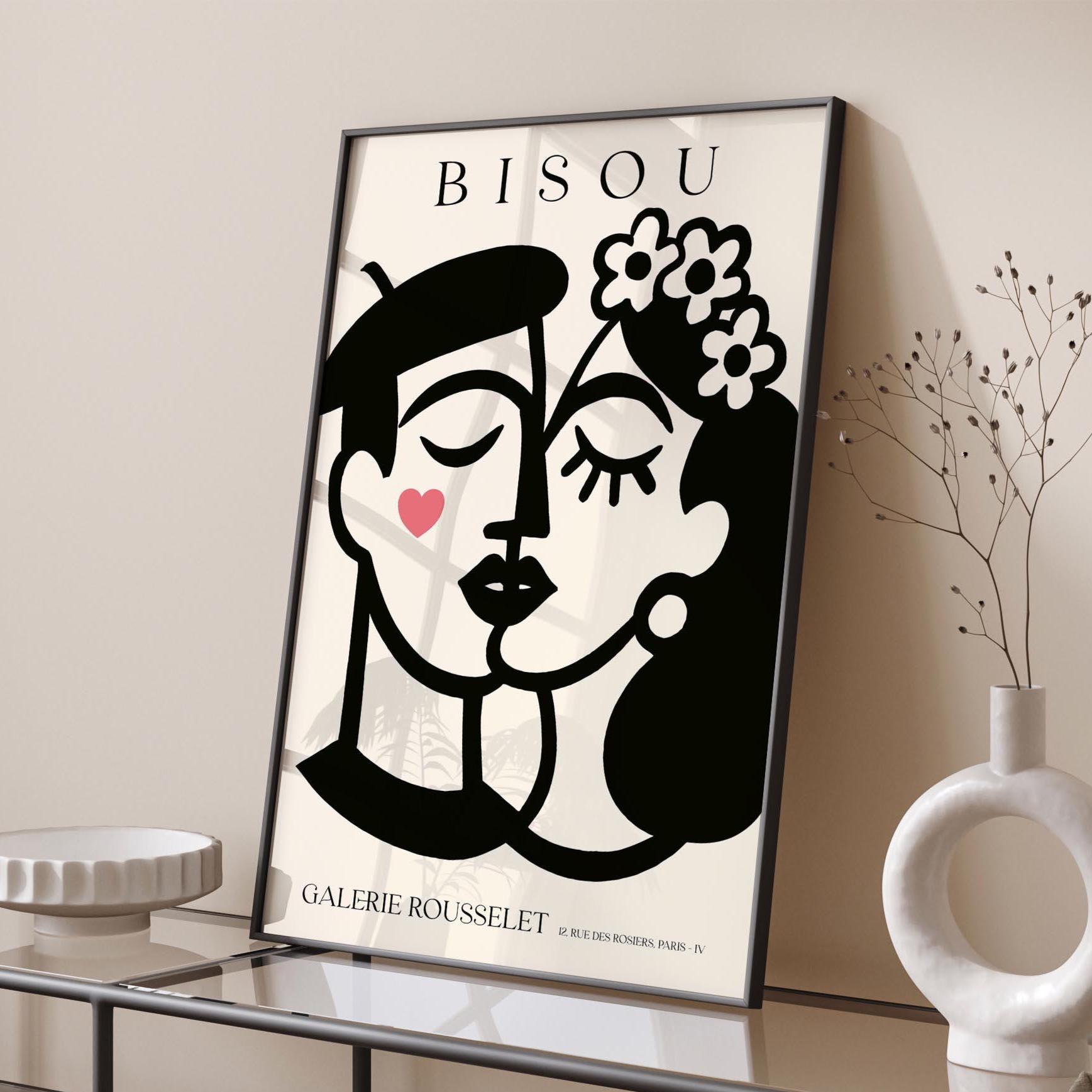 French Kissing Poster, Bw Minimalist Art Print, Bisou Wall Art UNFRAMED ...