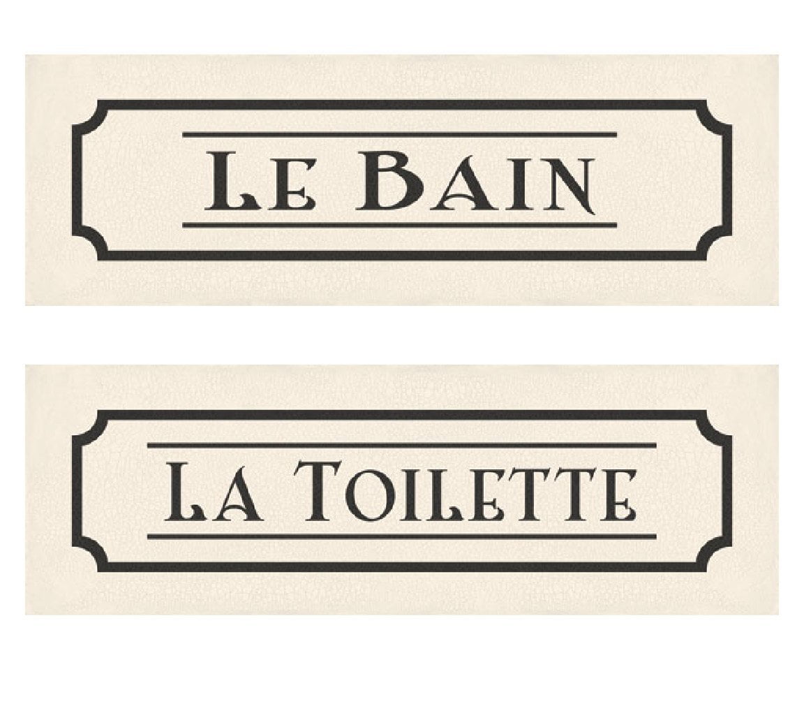 French La Toilette and Le Bain Hotel Bathroom Signs; Two 18x6 Poster ...