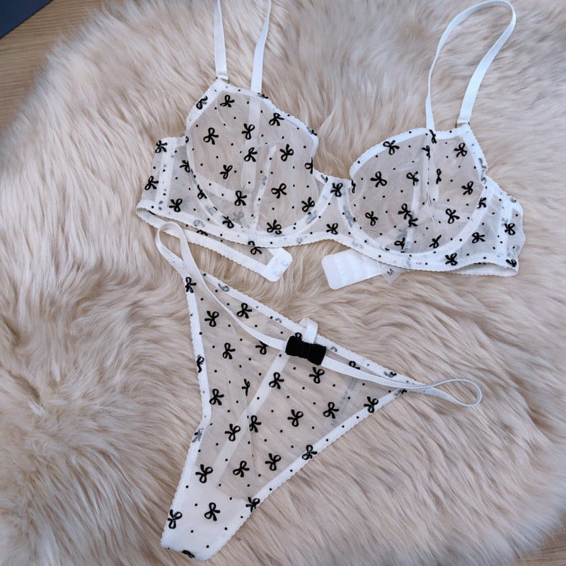 French Lace Underwear Ultra-Thin See-through Flocked Printed Mesh Sexy ...