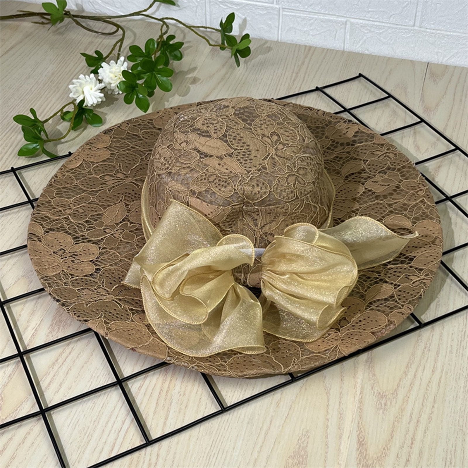 French Lace Wide Brim Sun Hat Foldable Beach Hat with & Fashionable ...