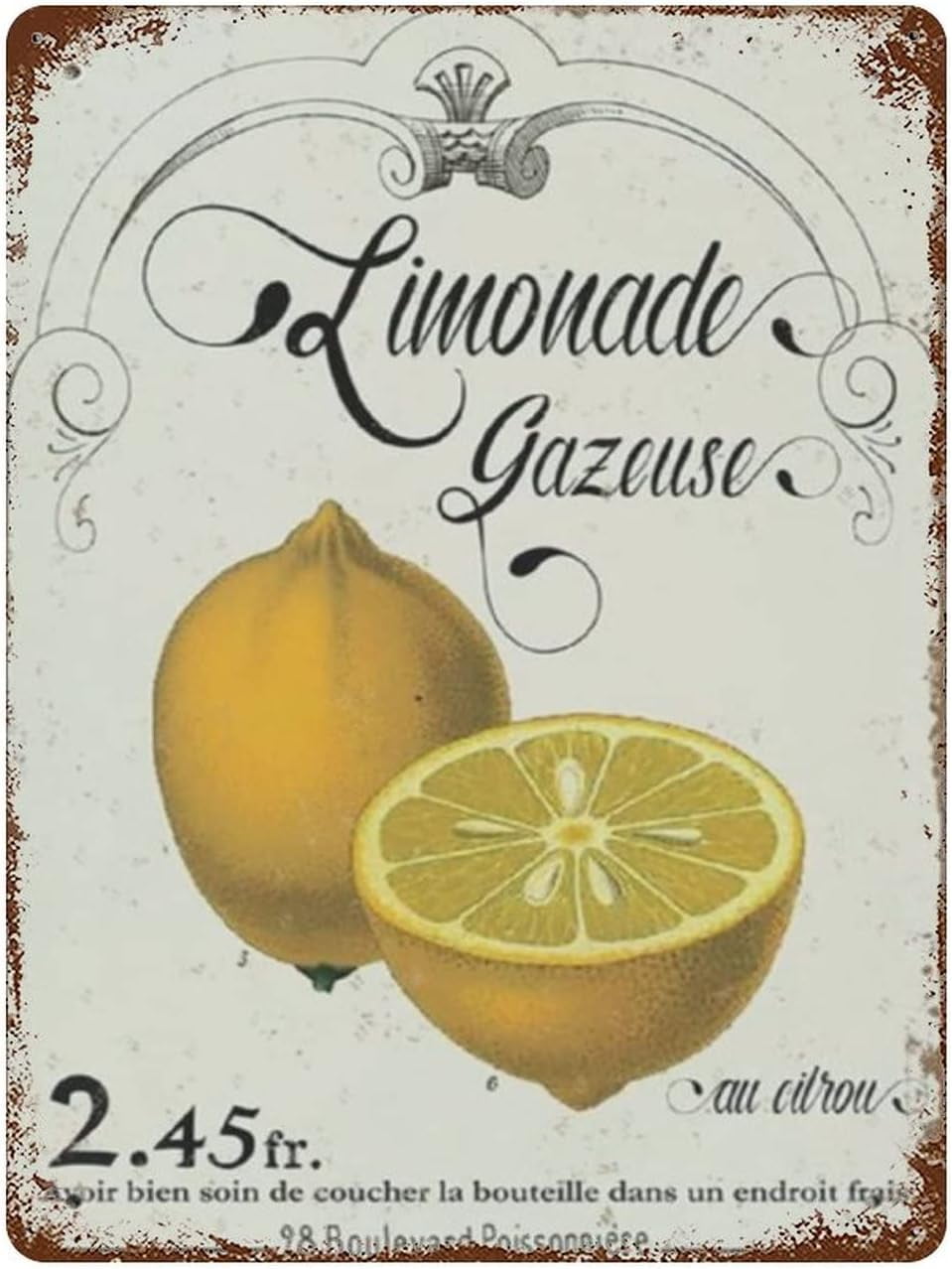 French Lemonade Vintage Sign Lemon Fruits Menu Kitchen Wall Art Vintage ...