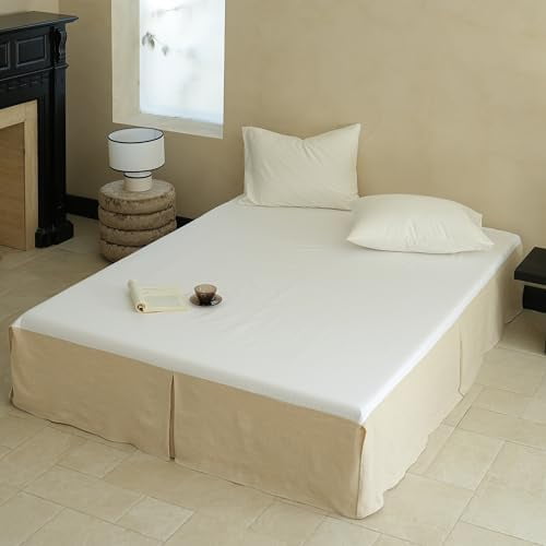 French Linen Bed Skirt with Classic 14 inch Drop Dust Ruffle, Tailored ...