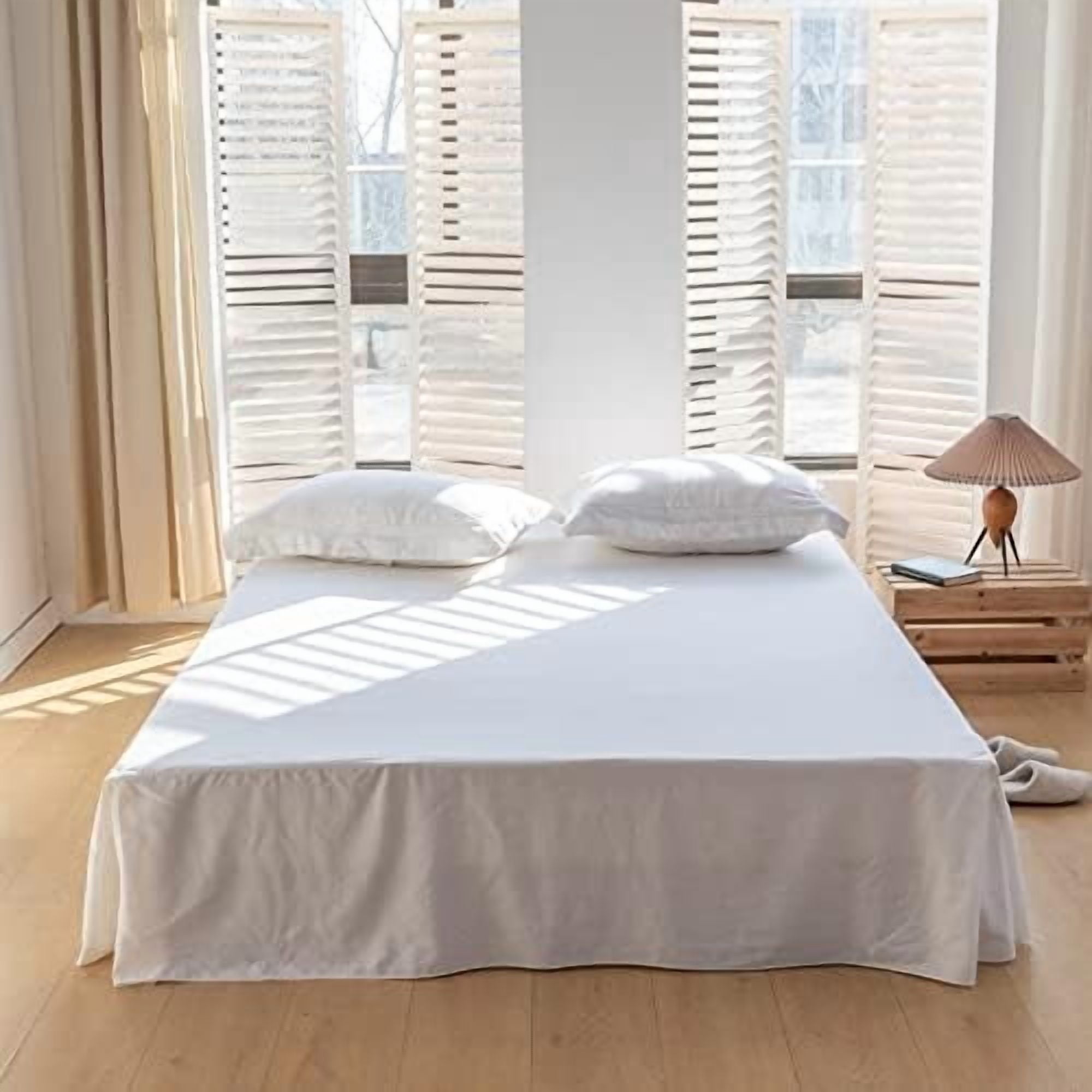 French Linen Bed Skirt with Pleated Corner 14-Inch Tailored Drop ...