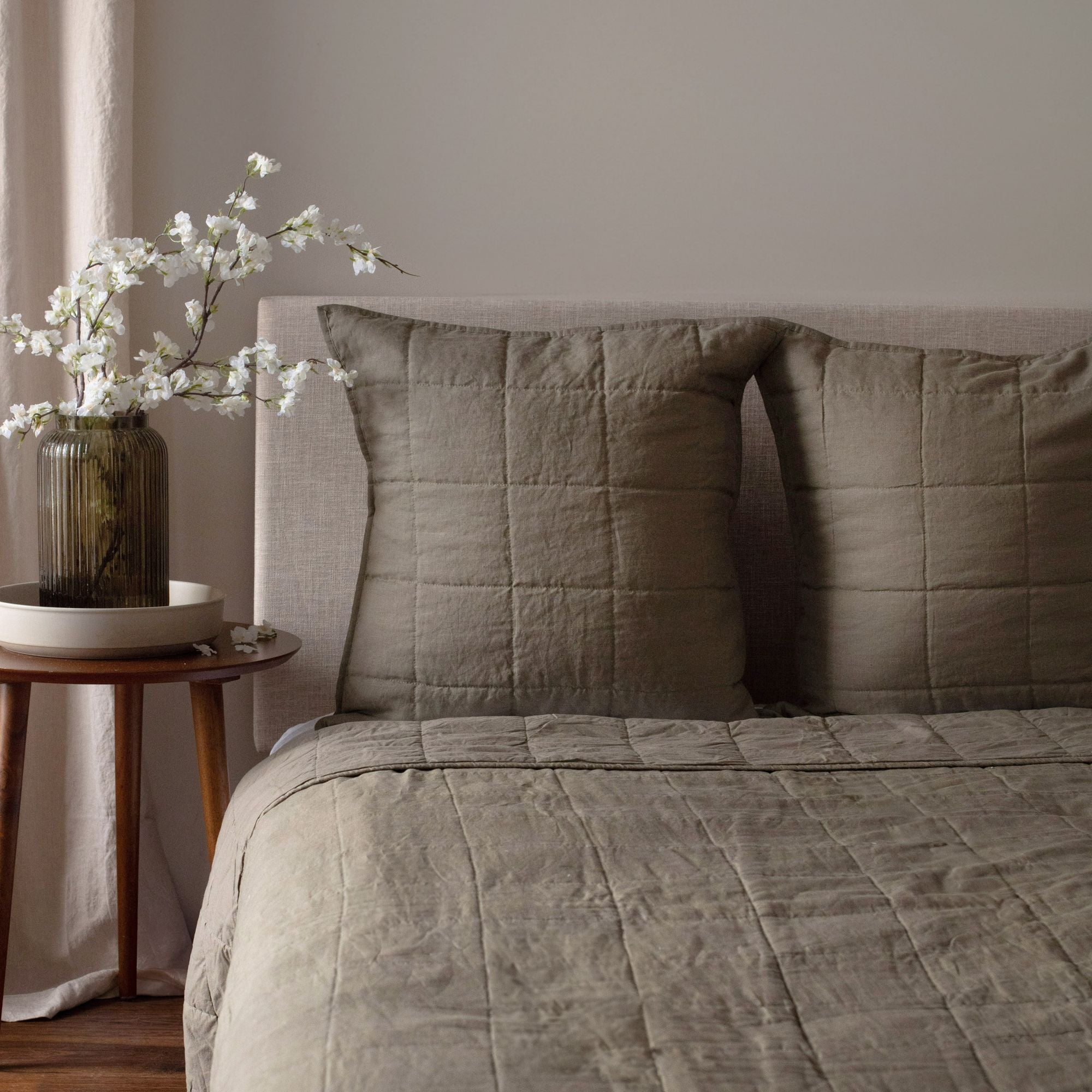 French Linen Box Stitch Quilted Euro Sham - Moss | BOKSER HOME ...