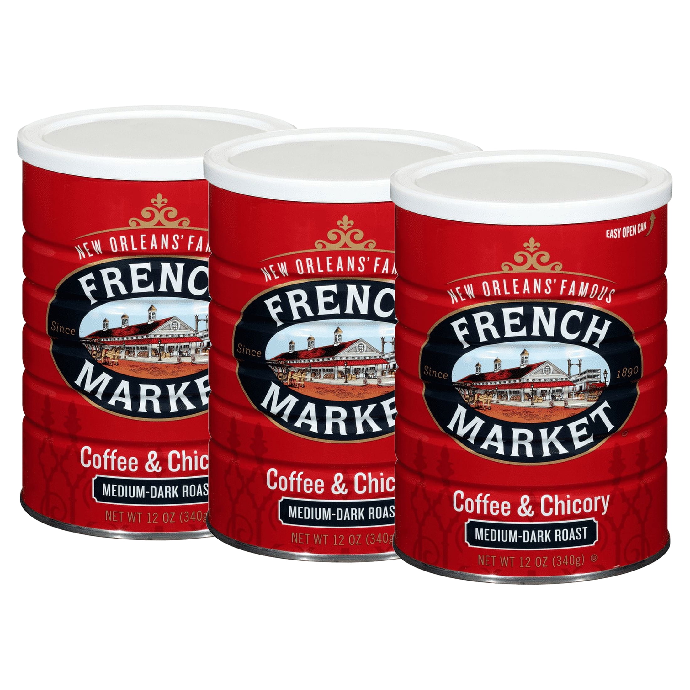 (3 pack) French Market Medium-Dark Roast Ground Chicory & Coffee, 12 oz ...