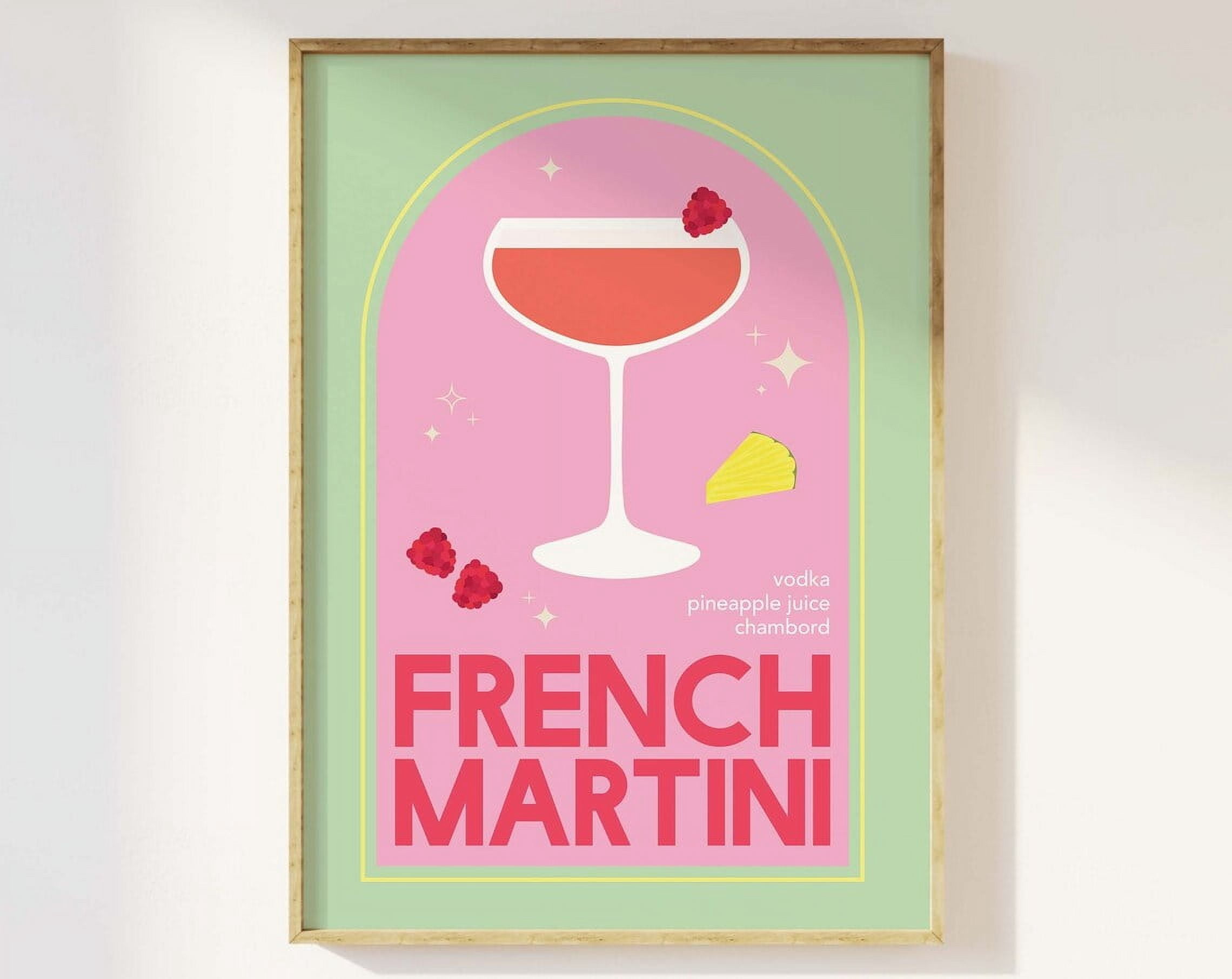 French Martini Cocktail Print, Art, Cute Pink Green Cocktail Bar Art ...