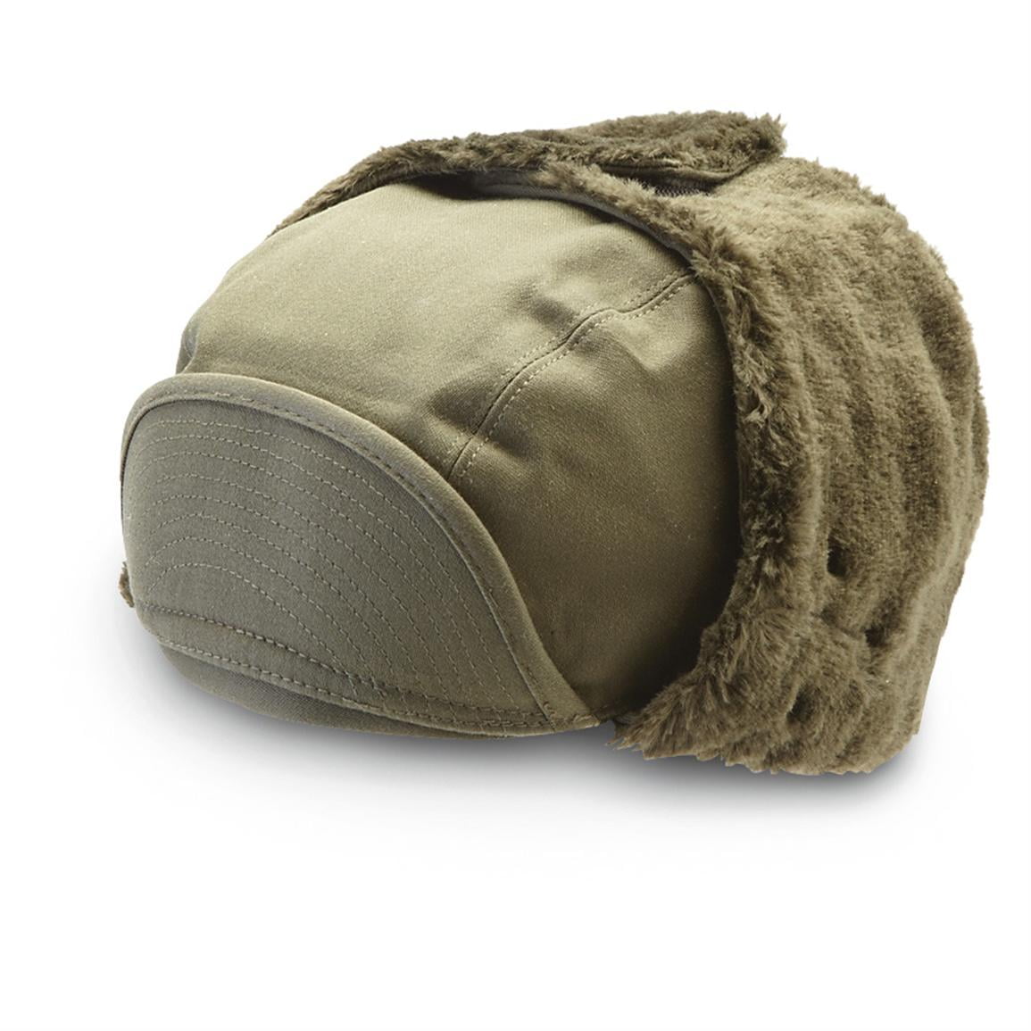 French Military Surplus Cold Weather Cap, Wool Lining, Olive Drab, Made ...