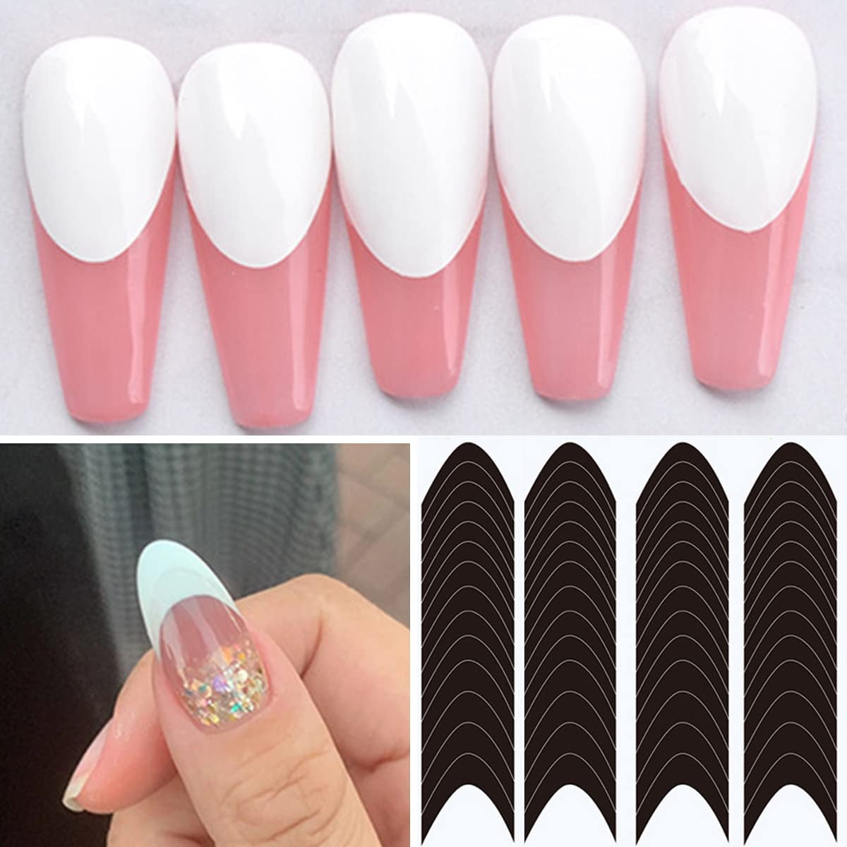 French Nail Stickers Guides Nail Art V-Shaped Stencils Tools Wavy Line ...