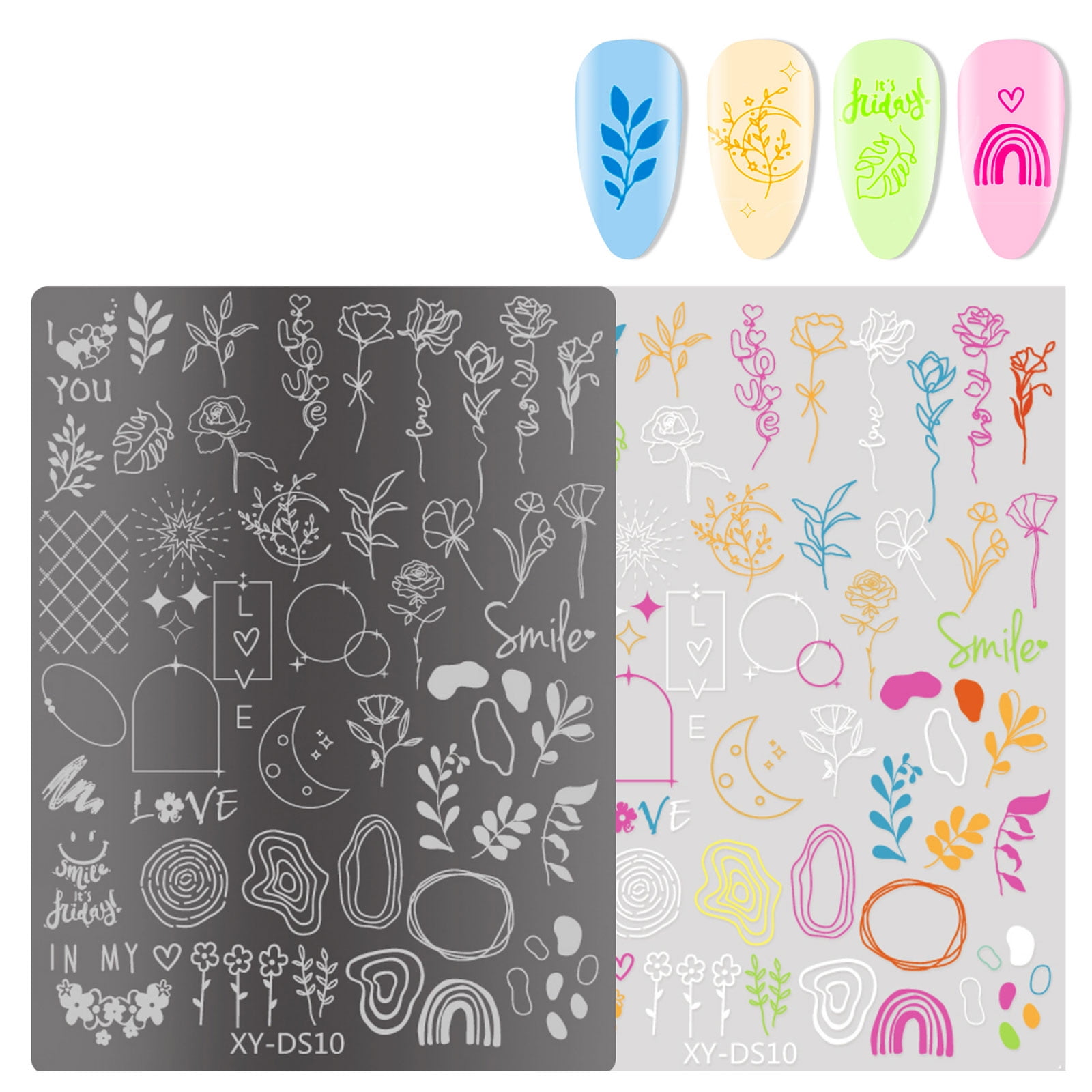 French Nails Art Stamping Plate Flowers Nails Stamps Stencil Butterfly ...