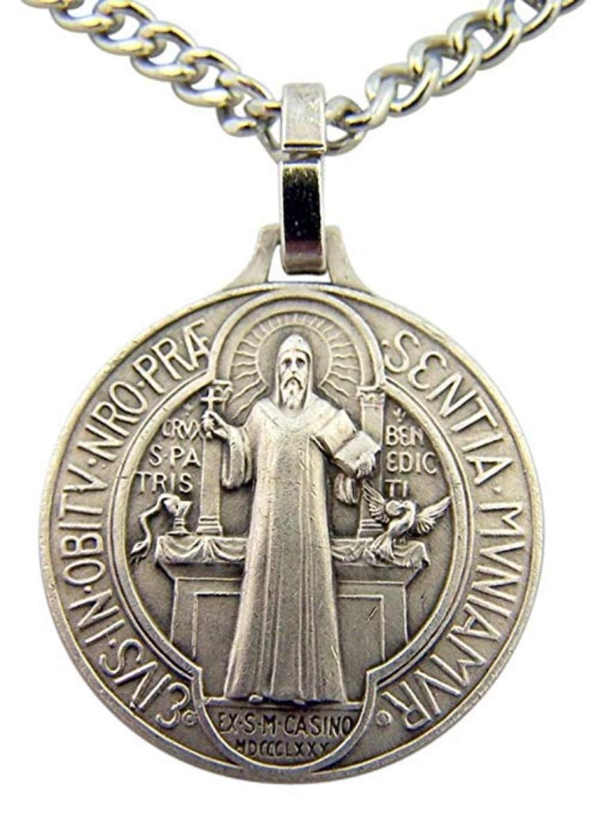 French Nickel Silver Patron Against Evil Saint Benedict Medal, 7/8 Inch ...