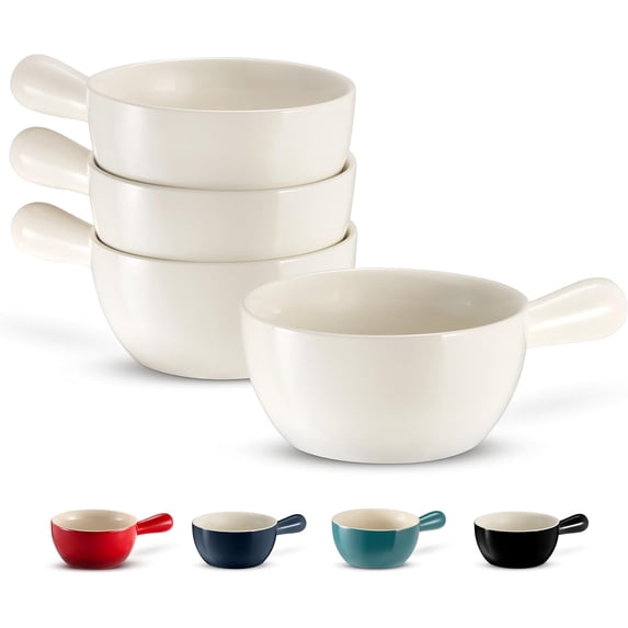 French Onion Soup Crocks, Stackable Ceramic Bowls with Handles, Oven ...