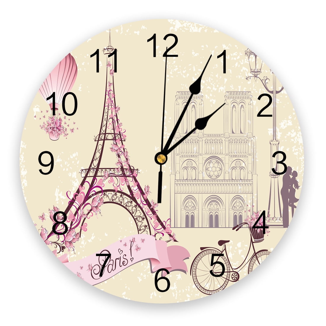 French Paris Tower Silent Decorative Wall Clock Digital Clock Operated ...