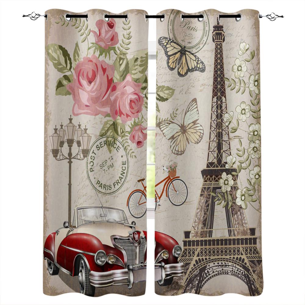 French Paris Tower Window Curtains Living Room Outdoor Fabric Drapes ...