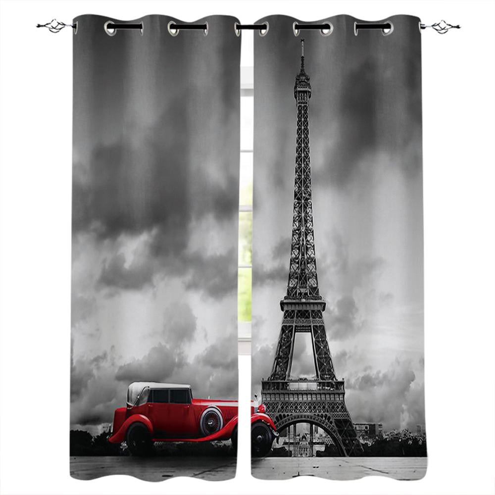 French Paris Tower Window Curtains Living Room Outdoor Fabric Drapes ...