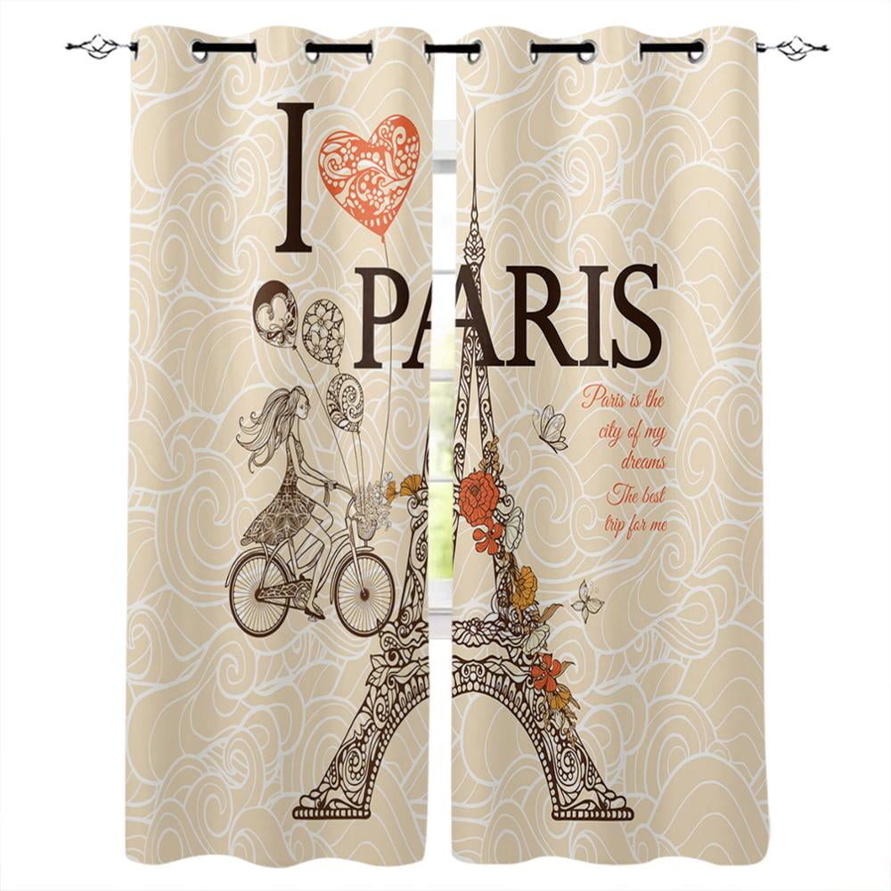 French Paris Tower Window Curtains Living Room Outdoor Fabric Drapes ...