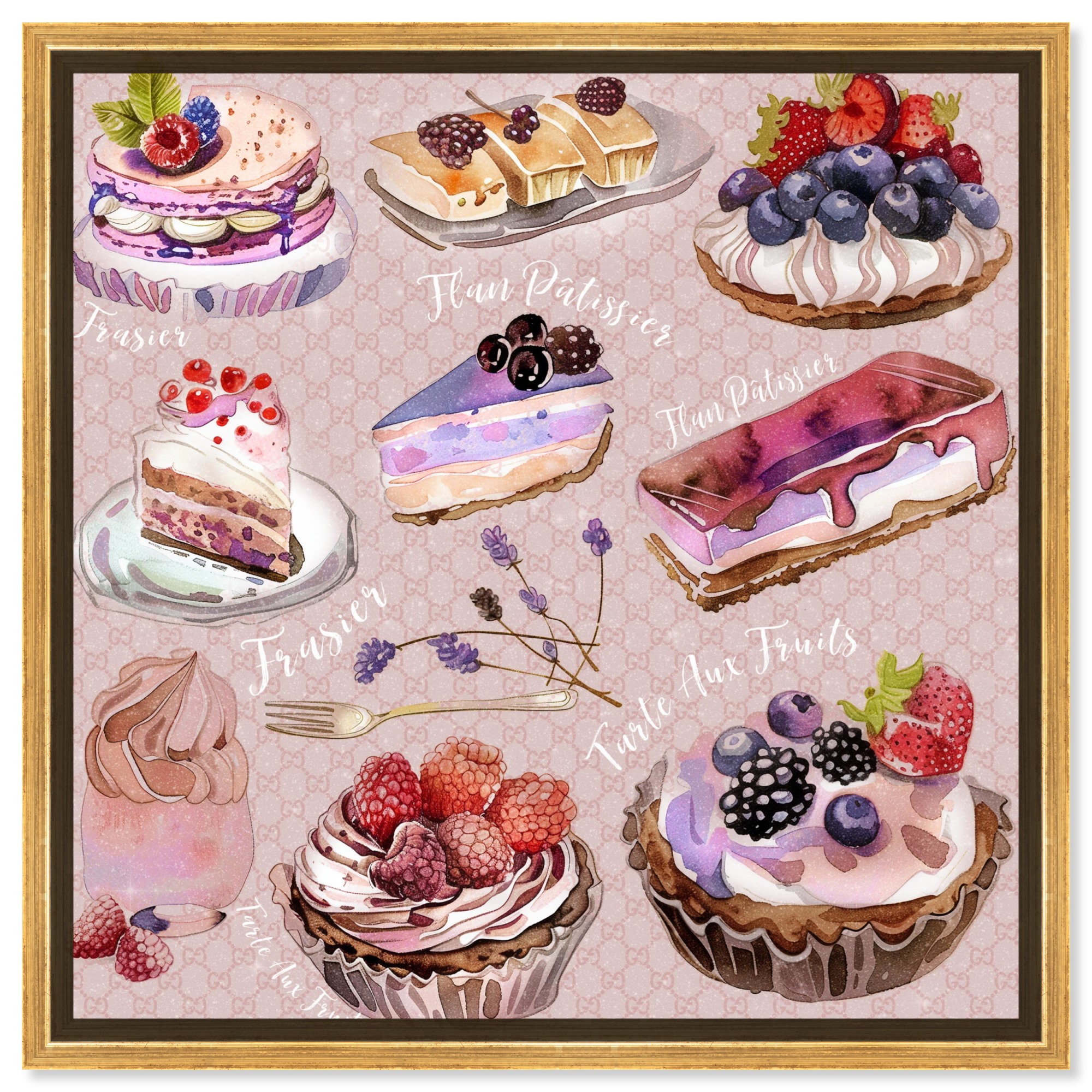 French Pastries Canvas Trendy Kitchen Art by Art Remedy, Gold Frame, 30 ...