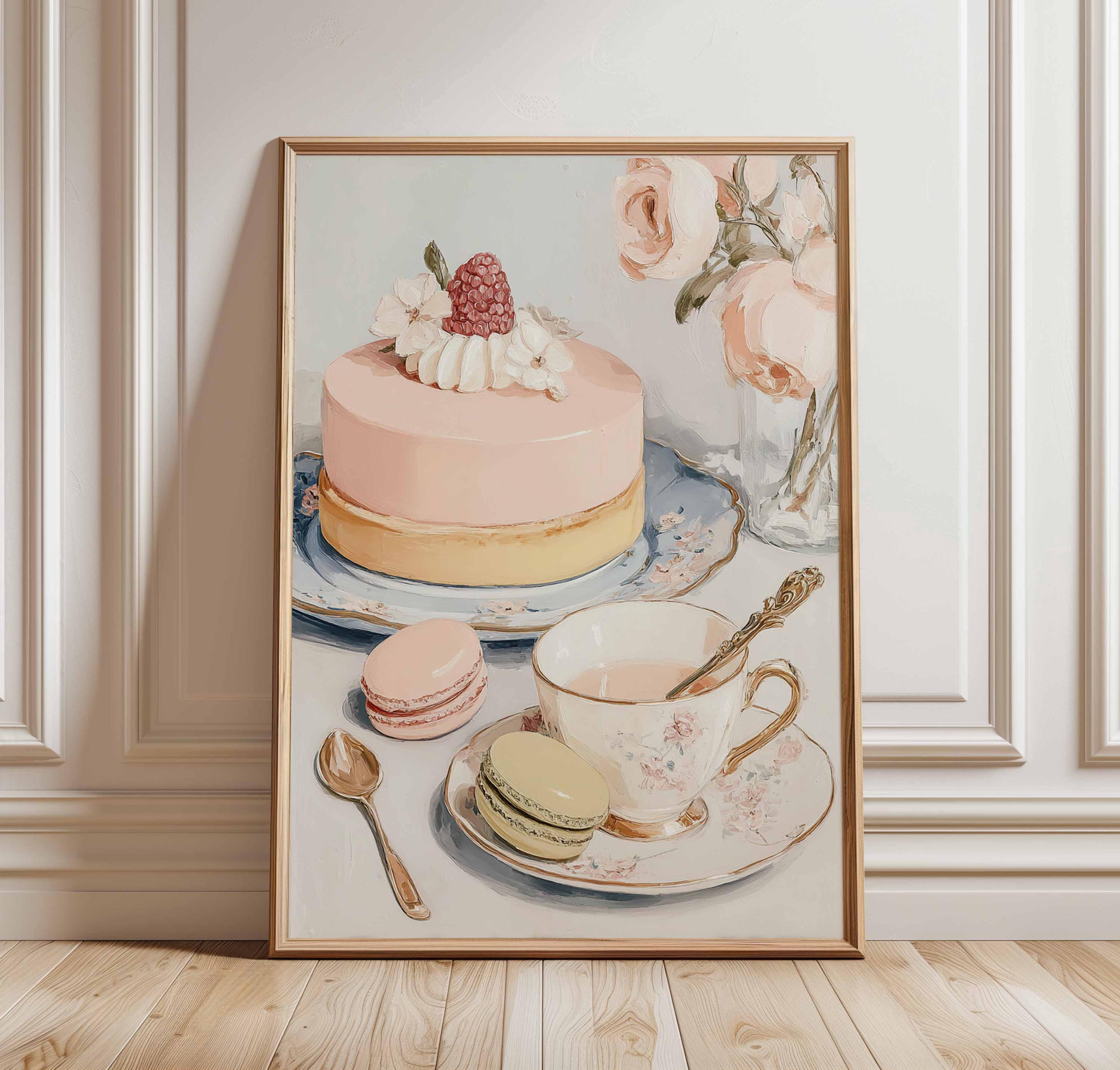French Patisserie Cake Poster Elegant Tea and Macaron Print Pastel ...
