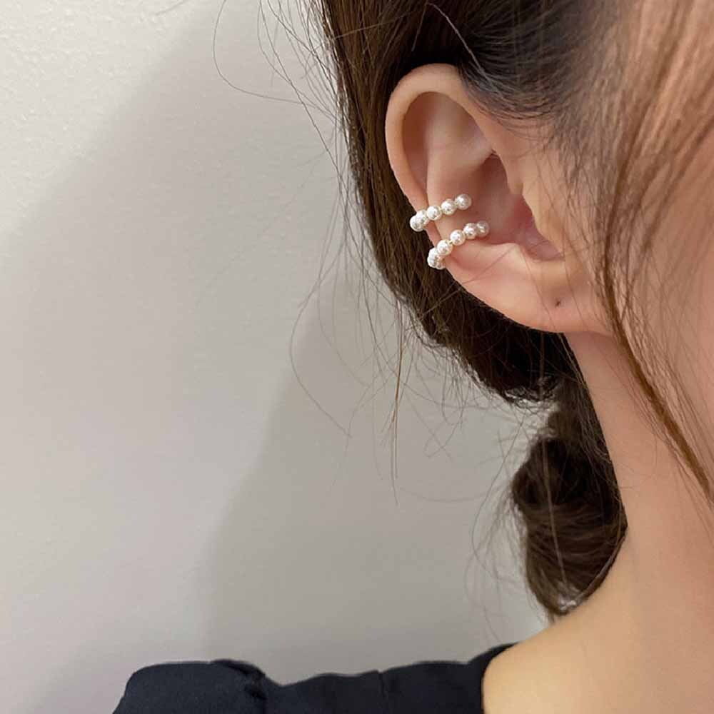 French Pearl Clip On Bone Cuff Hoop Earrings Set of 2 Timeless Elegance ...