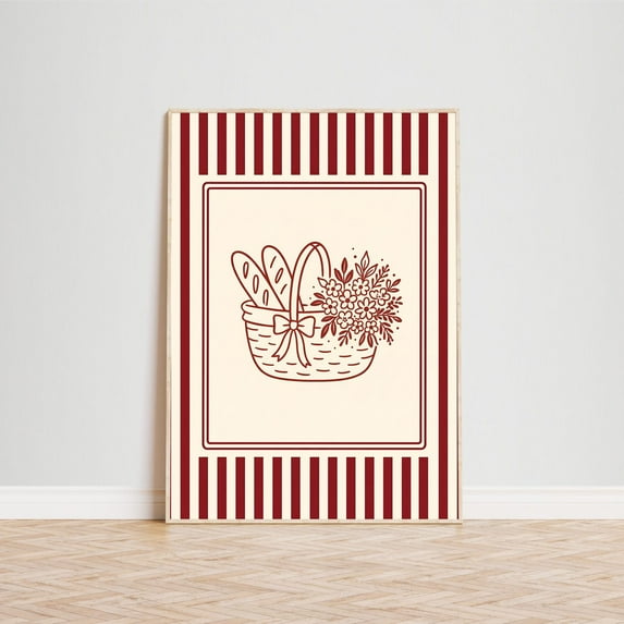 French Picnic Basket Poster – Vintage Kitchen Wall Art, 24x36 UNFRAMED ...