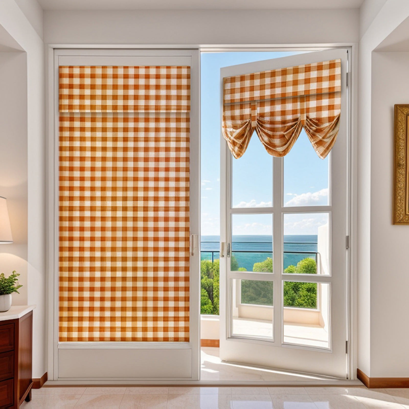French Plaid Door Curtains for Door Window, Patio Glass Door Curtain ...