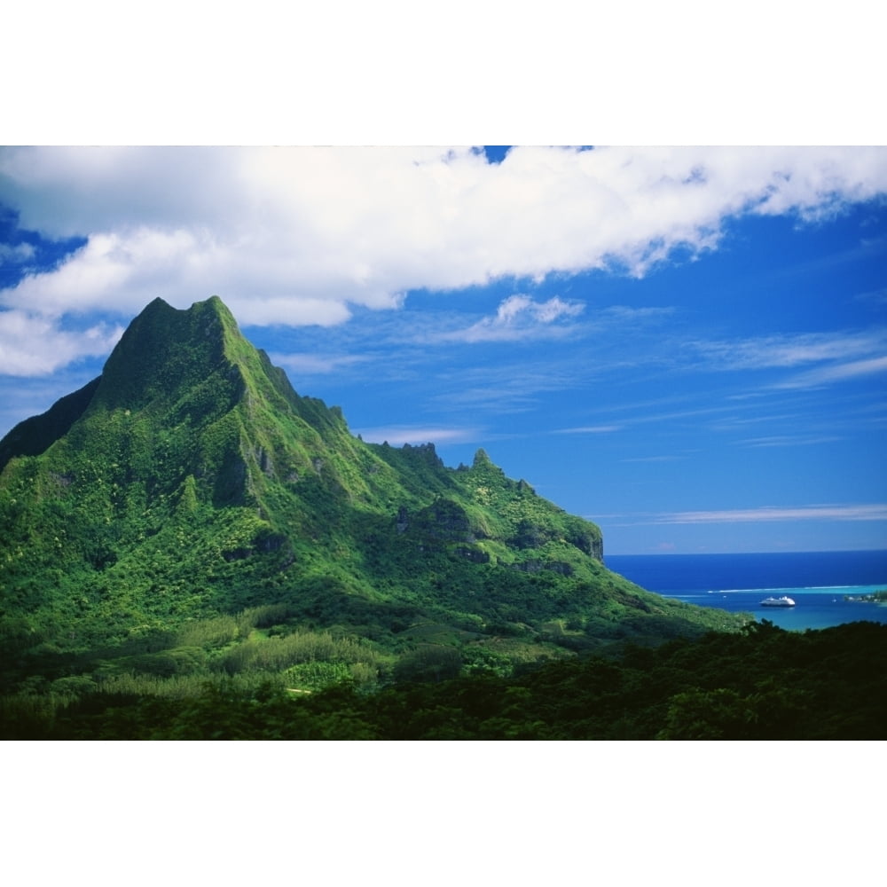 French Polynesia Tahiti Moorea Mount Rotui Green Mountaintop Ocean ...