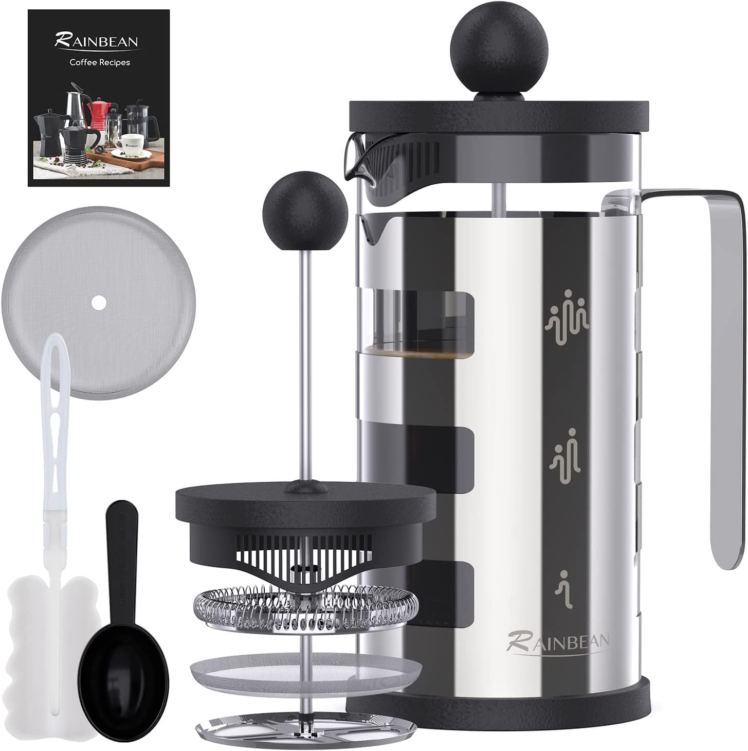 RAINBEAN Single Serve French Press Coffee Maker, 2 Cups, Stainless ...