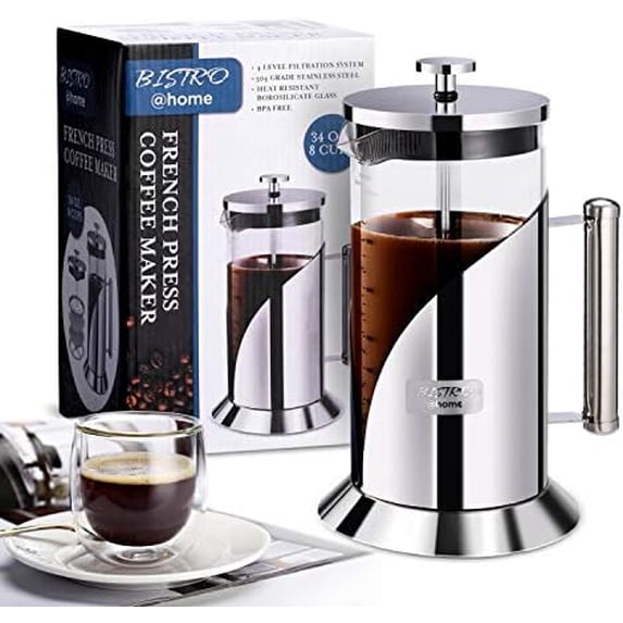 French Press Coffee Maker - 304 Grade Stainless Steel Coffee Maker - 4 ...