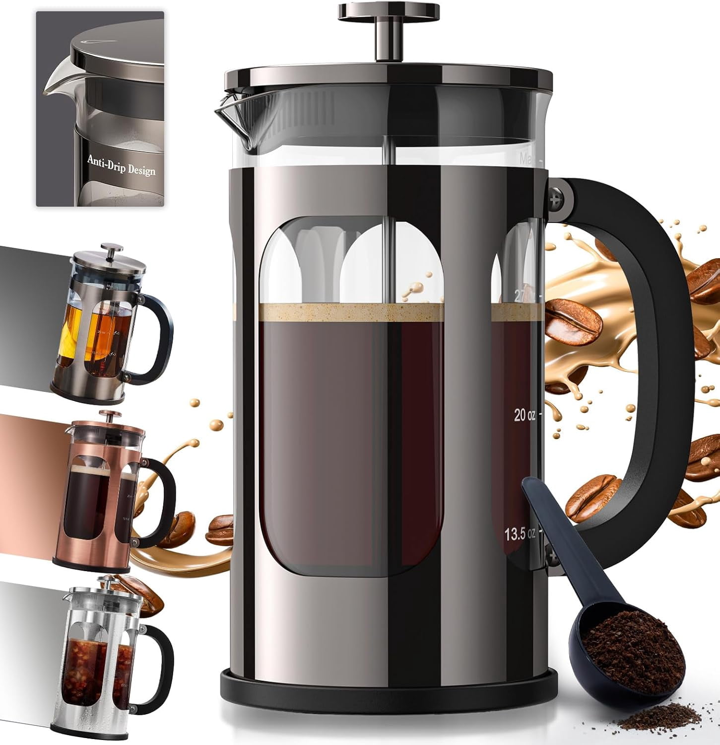 French Press Coffee Maker 34 Ounce 1 Liter, Borosilicate Glass ...