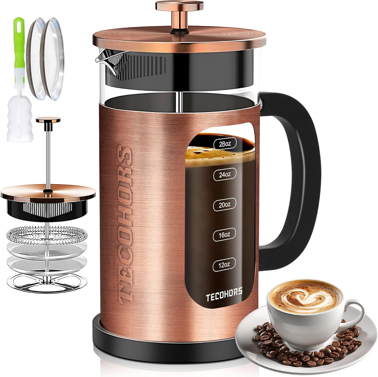 French Press Coffee Maker 34oz / 1 Quart 304 Stainless Steel Coffee ...